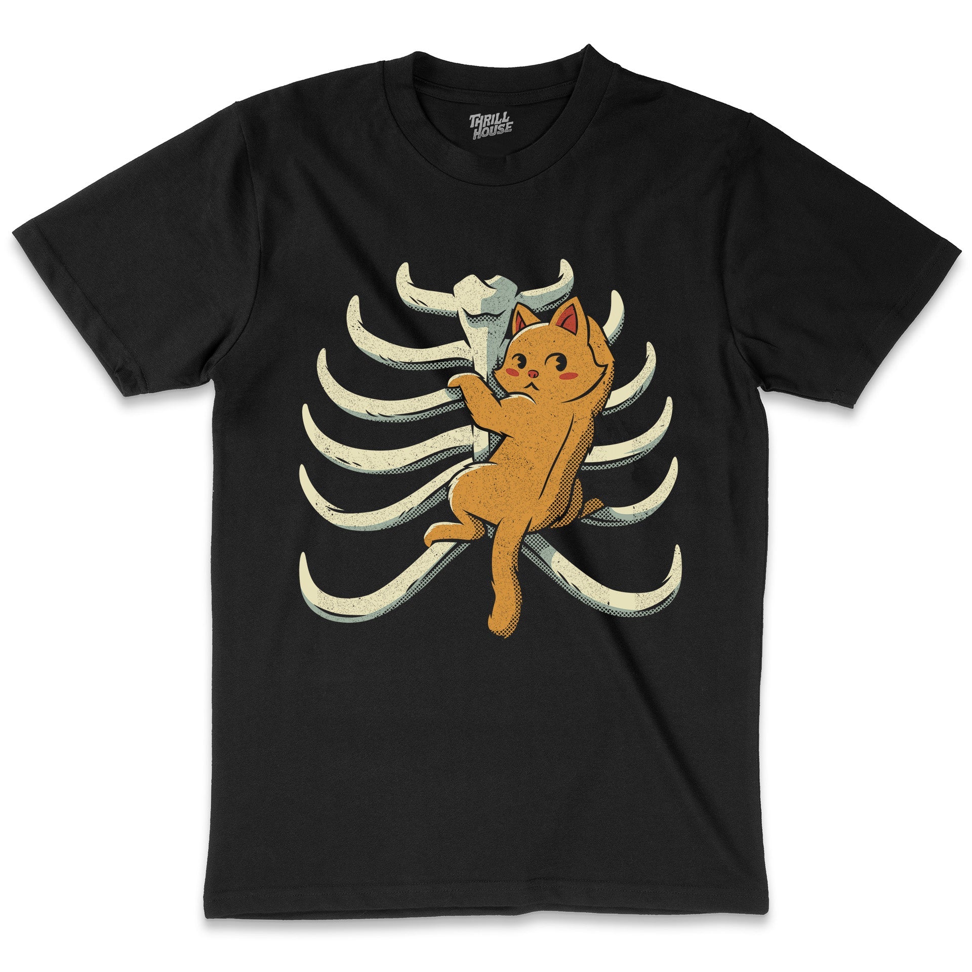 Cat Ribs Love Funny Kitten Animal Pet Cute Skeleton Cotton T-Shirt