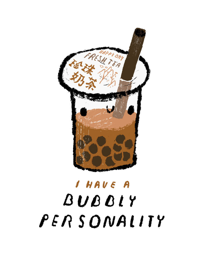 Bubbly Personality Bubble Tea Foodie Drink Funny Pun Cotton T-Shirt